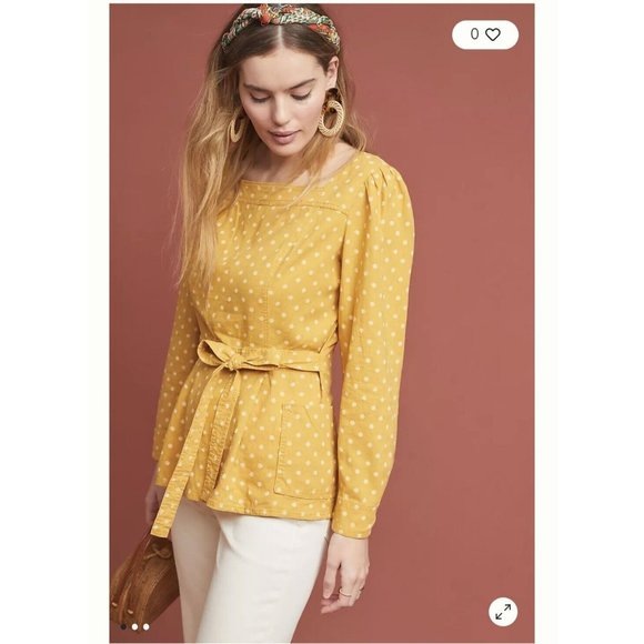 Maeve | Tops | Anthropologie Maeve Moana Linen Blend Yellow Polka Dot ...